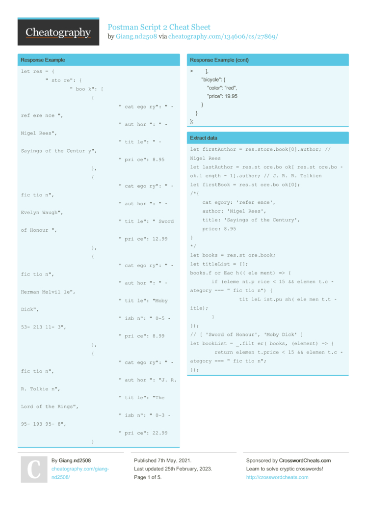 Postman Script 2 Cheat Sheet by Giang.nd2508 - Download free from ...