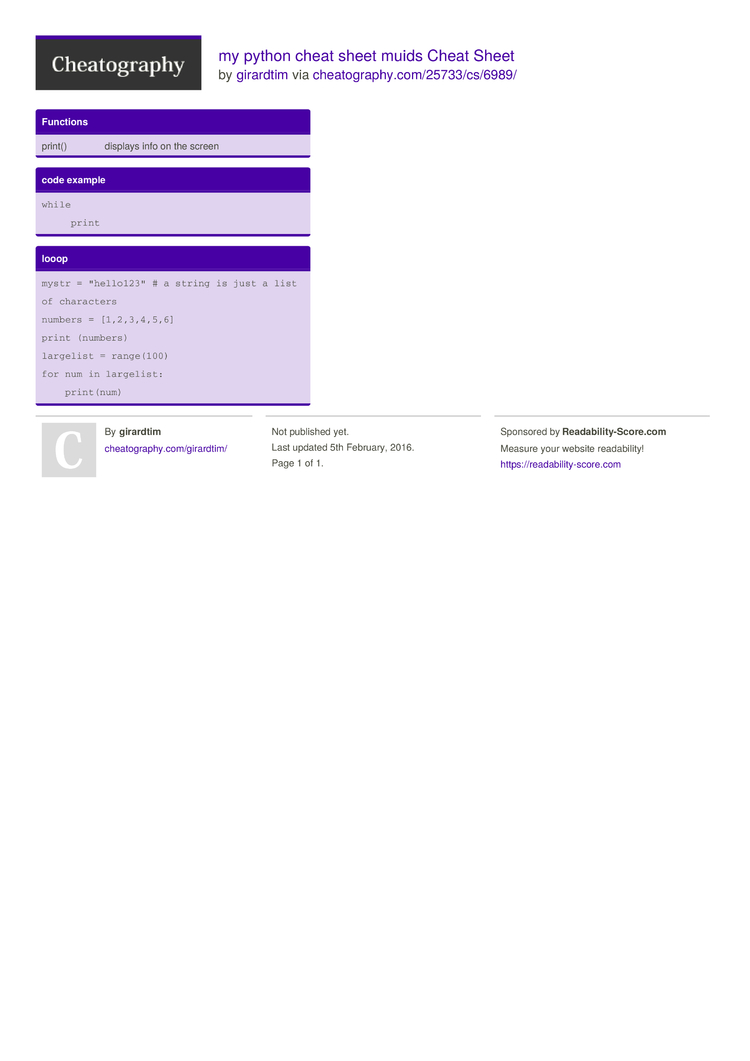 my python cheat sheet muids Cheat Sheet by girardtim - Download free ... my python cheat sheet muids Cheat Sheet by girardtim - Download free ...