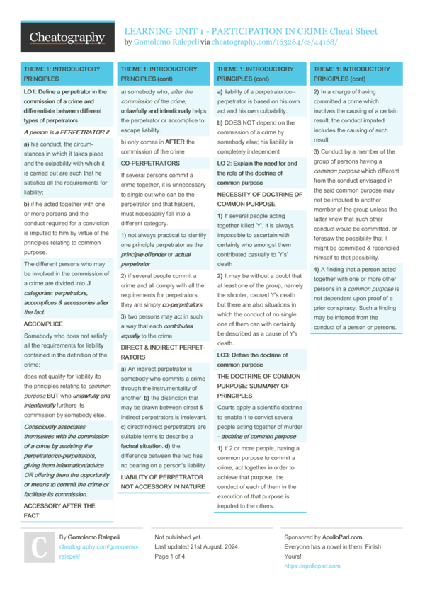 LEARNING UNIT 1 - PARTICIPATION IN CRIME Cheat Sheet by Gomolemo ...