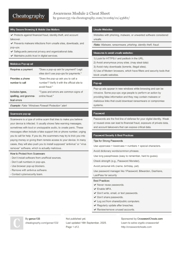 Awareness Module 2 Cheat Sheet by gonax133 - Download free from ...