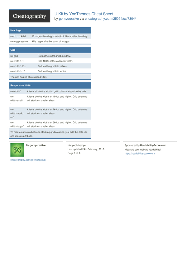 UIKit by YooThemes Cheat Sheet by gornycreative - Download free from Cheatography - Cheatography ...