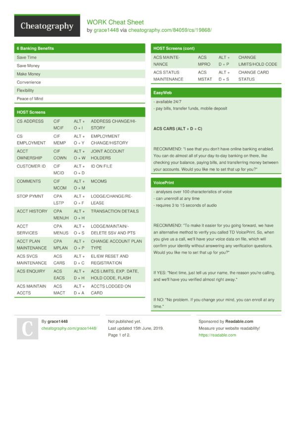 WORK Cheat Sheet by grace1448 - Download free from Cheatography ...