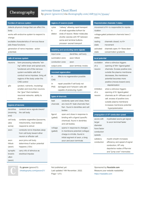 nervous tissue Cheat Sheet by gracev21 - Download free from ...