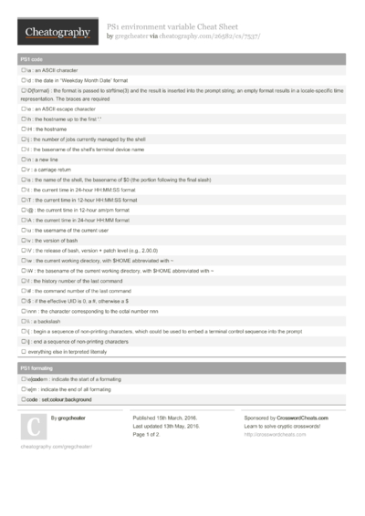 bash Cheat Sheet by gregcheater - Download free from Cheatography - Cheatography.com: Cheat ...