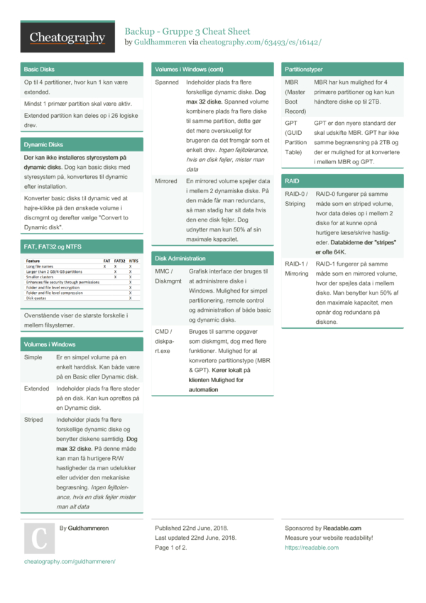 Backup - Gruppe 3 Cheat Sheet by Guldhammeren - Download free from Cheatography - Cheatography ...