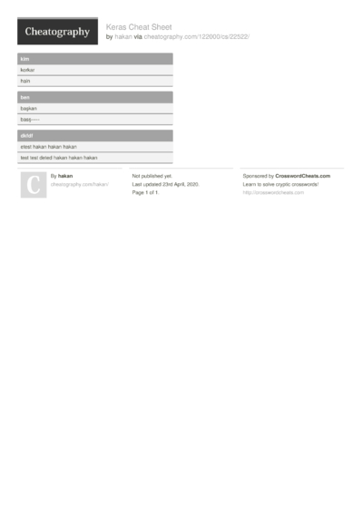 4 Keras Cheat Sheets - Cheatography.com: Cheat Sheets For Every Occasion 4 Keras Cheat Sheets - Cheatography.com: Cheat Sheets For Every Occasion