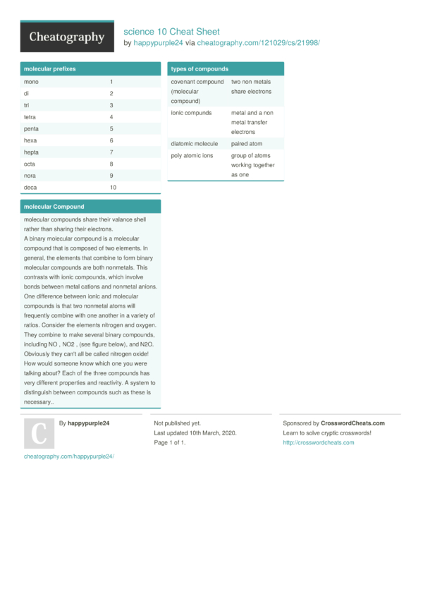 science 10 Cheat Sheet by happypurple24 - Download free from ...