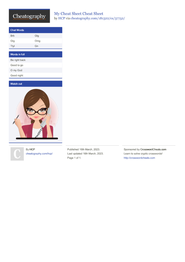My Cheat Sheet Cheat Sheet by HCP - Download free from Cheatography ...