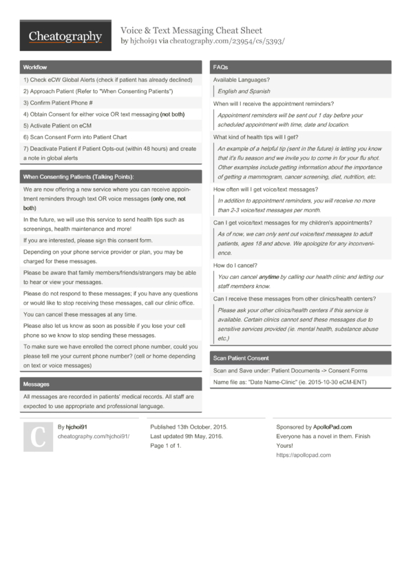 Voice & Text Messaging Cheat Sheet by hjchoi91 - Download free from ...