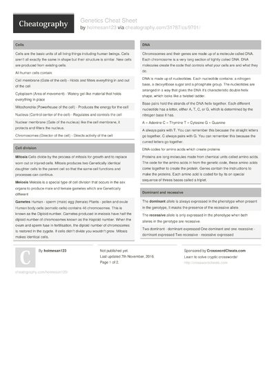 20 Genetics Cheat Sheets - Cheatography.com: Cheat Sheets For Every ...