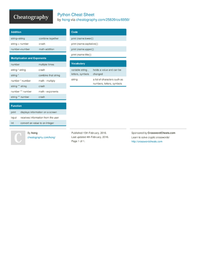 Cheat Sheets Matching "python" - Cheatography.com: Cheat Sheets For ...