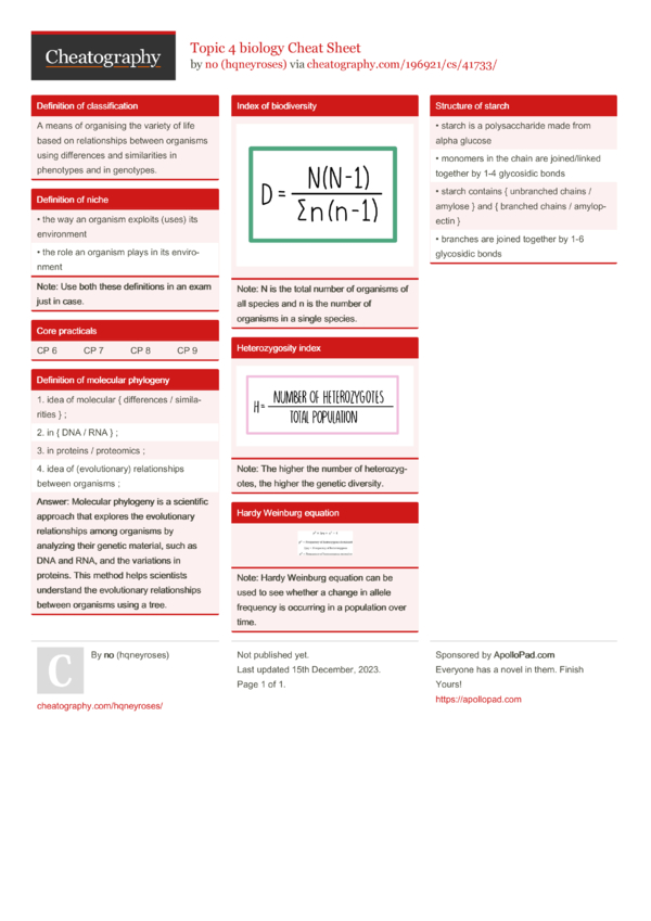 Topic 4 biology Cheat Sheet by hqneyroses - Download free from ...