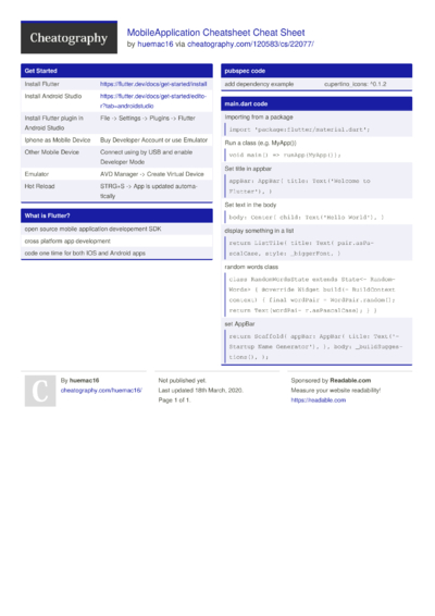 10 Flutter Cheat Sheets - Cheatography.com: Cheat Sheets For Every Occasion