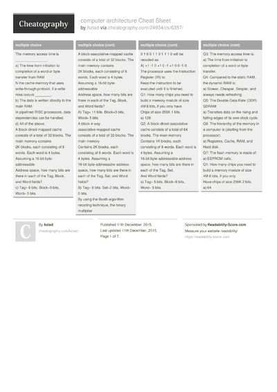 Cheat Sheets Matching "computer architecture" - Cheatography.com: Cheat ...