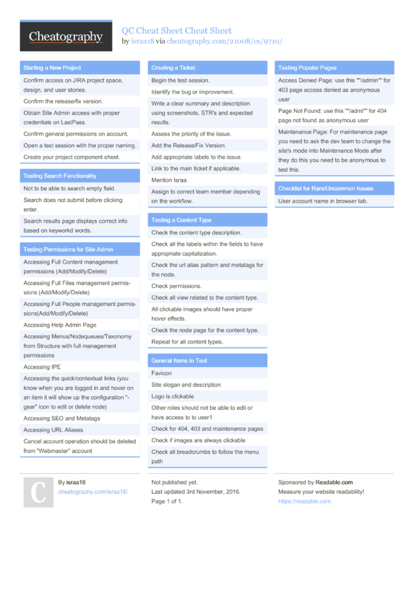 QC Cheat Sheet Cheat Sheet by israa18 - Download free from Cheatography ...