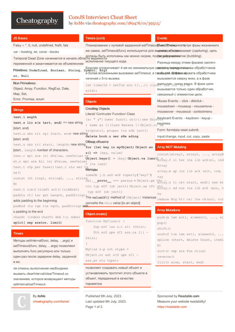 CoreJS Interview1 Cheat Sheet by itsMe - Download free from ...