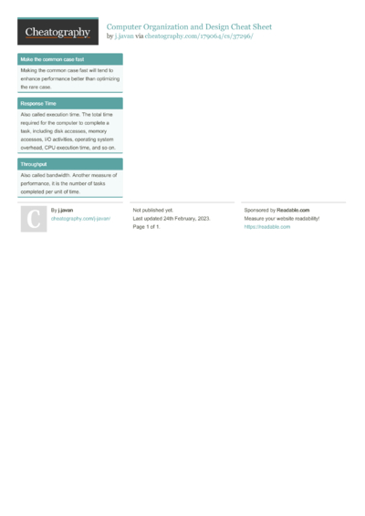 1 Computer Architecture Cheat Sheet Cheat Sheets