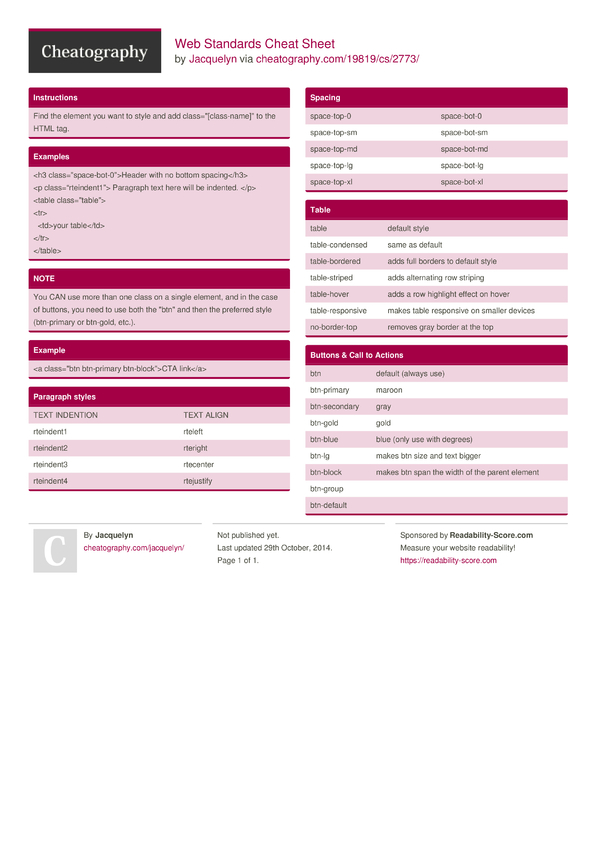 Web Standards Cheat Sheet by Jacquelyn - Download free from ...