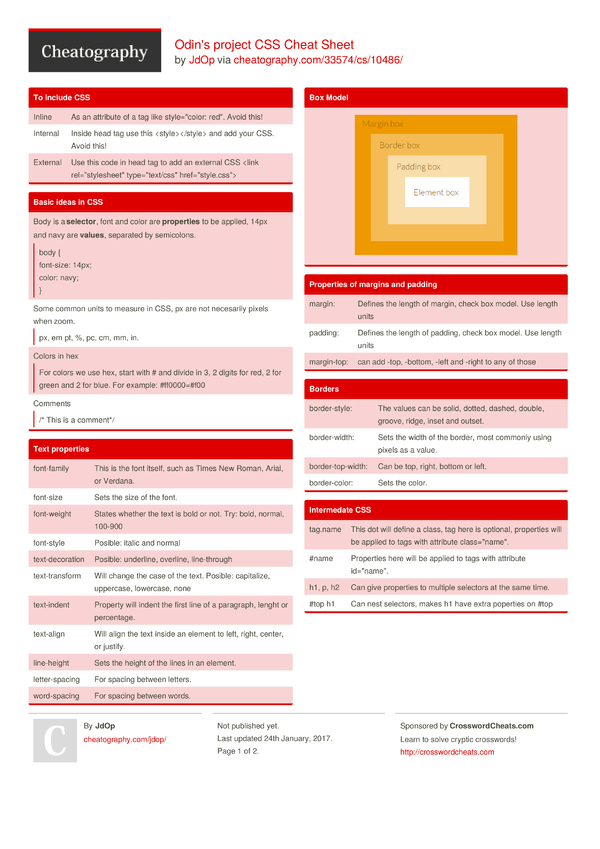 Odins Project Css Cheat Sheet By Jdop Download Free From Cheatography