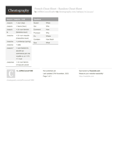 2 Francaise Cheat Sheets - Cheatography.com: Cheat Sheets For Every ...