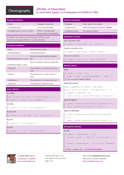 ruby-plsql Cheat Sheet Cheat Sheet by jgebal - Download free from ... ruby-plsql Cheat Sheet Cheat Sheet by jgebal - Download free from ...