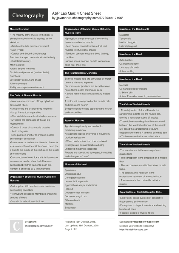 A&P Lab Quiz 4 Cheat Sheet by jjovann - Download free from Cheatography ...