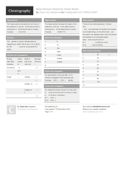 5 Korean Cheat Sheets - Cheatography.com: Cheat Sheets For Every Occasion