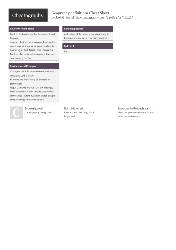 Geography definitions Cheat Sheet by Joxtel - Download free from ...