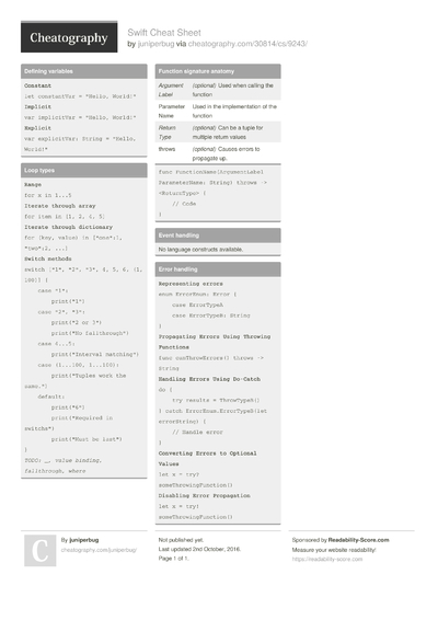 13 Swift Cheat Sheets Cheat Sheets For Every Occasion