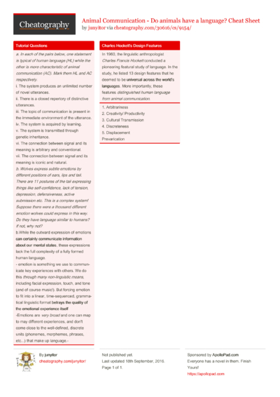 26 Animal Cheat Sheets - Cheatography.com: Cheat Sheets For Every Occasion