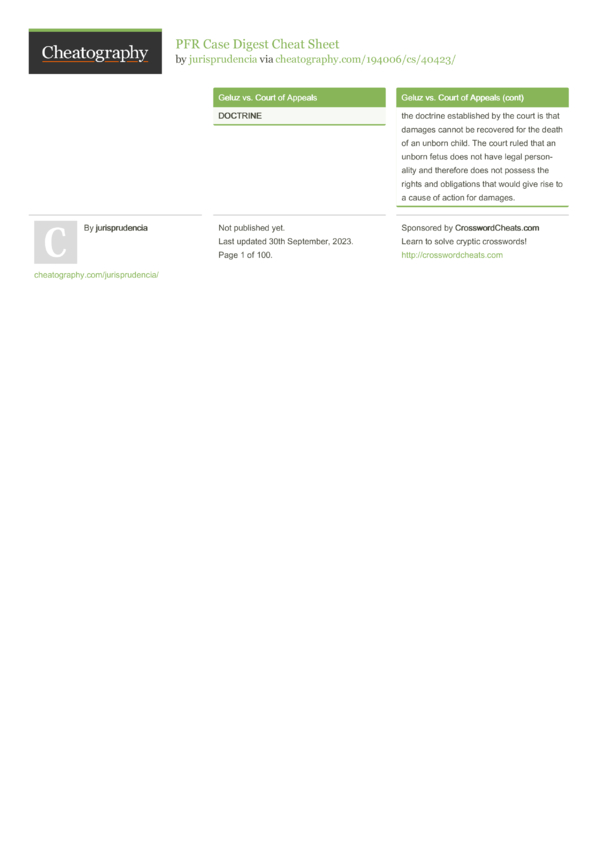 PFR Case Digest Cheat Sheet by jurisprudencia - Download free from ...
