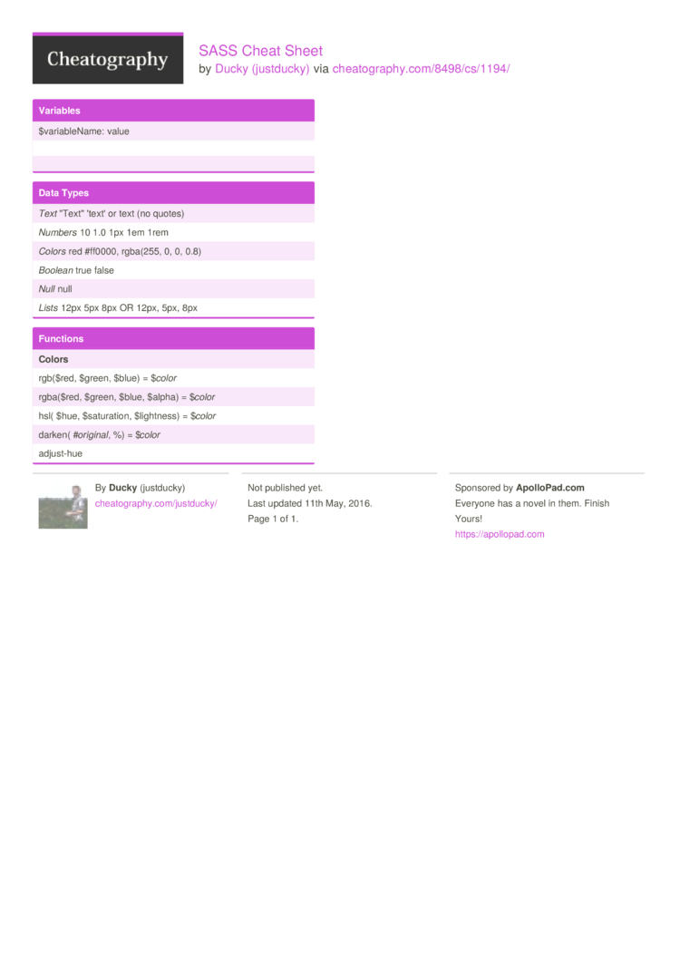 SASS Cheat Sheet by justducky - Download free from Cheatography ... SASS Cheat Sheet by justducky - Download free from Cheatography ...