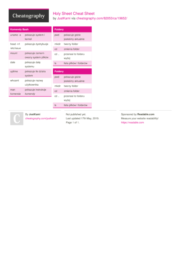 Holy Sheet Cheat Sheet by JustKami - Download free from Cheatography ...