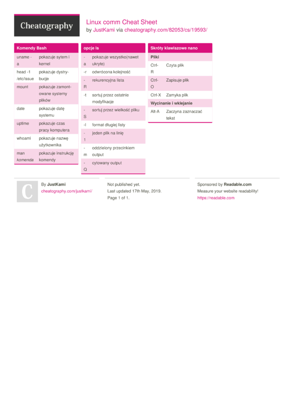Linux comm Cheat Sheet by JustKami - Download free from Cheatography ...
