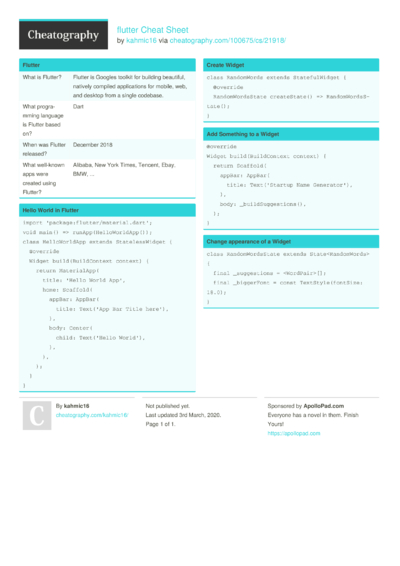 10 Flutter Cheat Sheets - Cheatography.com: Cheat Sheets For Every Occasion