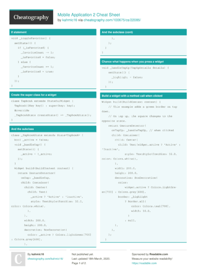 10 Flutter Cheat Sheets - Cheatography.com: Cheat Sheets For Every Occasion