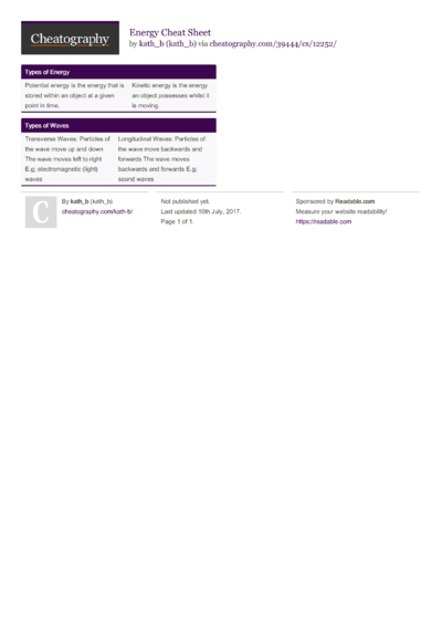 18 Energy Cheat Sheets - Cheatography.com: Cheat Sheets For Every Occasion