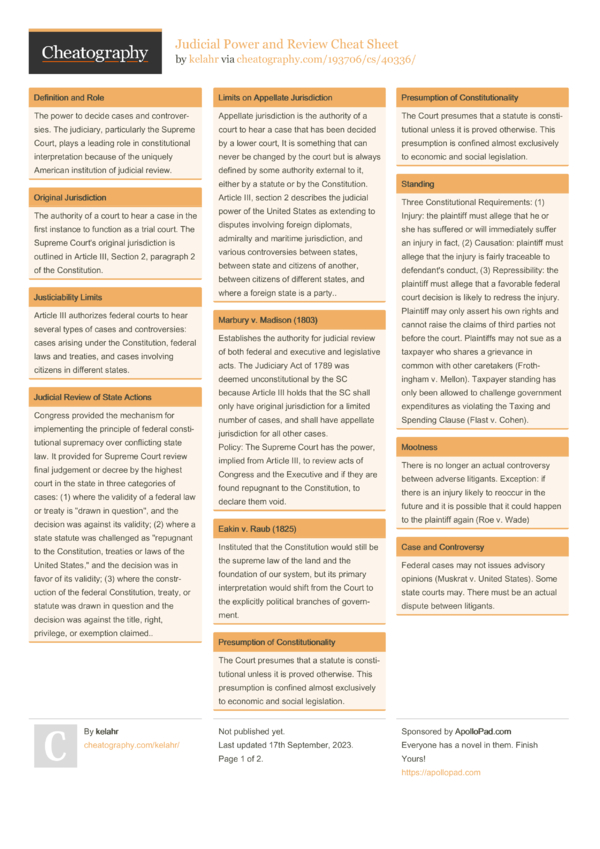 Judicial Power and Review Cheat Sheet by kelahr - Download free from Cheatography - Cheatography ...
