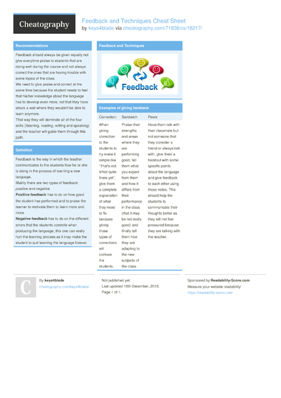22 Feedback Cheat Sheets - Cheatography.com: Cheat Sheets For Every ...