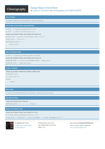 22 Django Cheat Sheets - Cheatography.com: Cheat Sheets For Every Occasion 22 Django Cheat Sheets - Cheatography.com: Cheat Sheets For Every Occasion