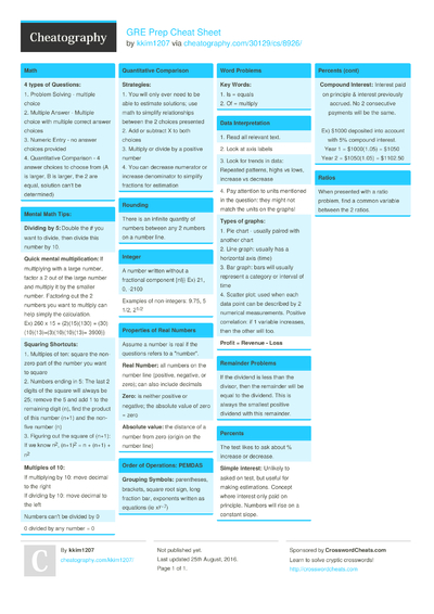 3 Gre Cheat Sheets - Cheatography.com: Cheat Sheets For Every Occasion