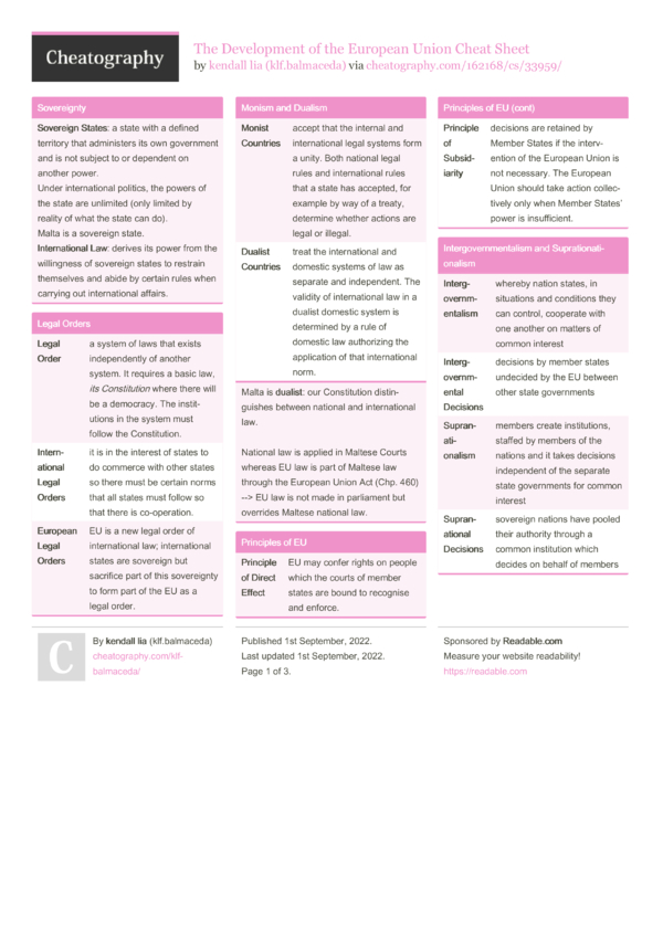 The Development of the European Union Cheat Sheet by klf.balmaceda ...