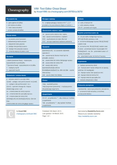 VI Editor Cheat Sheet by ericg - Download free from Cheatography ... VI Editor Cheat Sheet by ericg - Download free from Cheatography ...