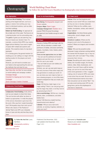 46 Rpg Cheat Sheets - Cheatography.com: Cheat Sheets For Every Occasion