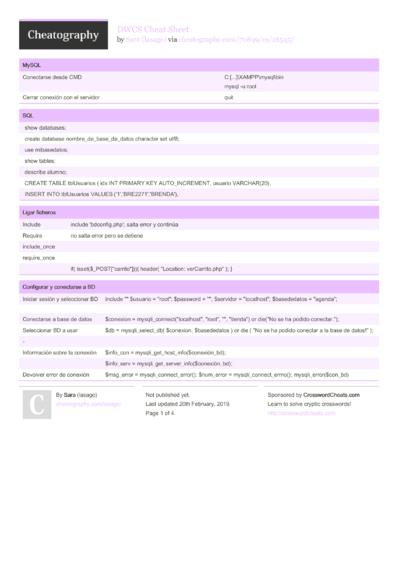 41 MySQL Cheat Sheets - Cheatography.com: Cheat Sheets For Every Occasion