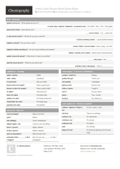 Cheat Sheets in latine, lingua latina (Latin) - Cheatography.com: Cheat ...