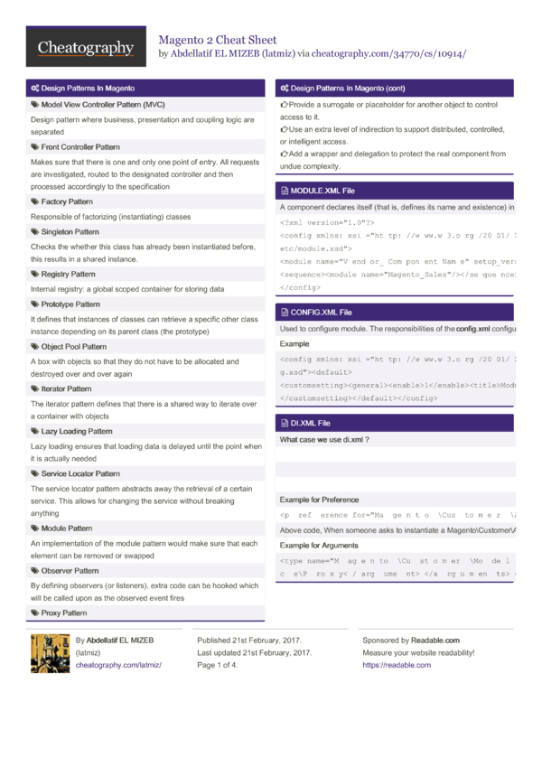 Magento 2 Cheat Sheet by latmiz - Download free from Cheatography - Cheatography.com: Cheat ...