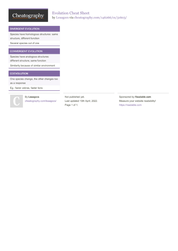 Evolution Cheat Sheet by Leaagocs - Download free from Cheatography ...