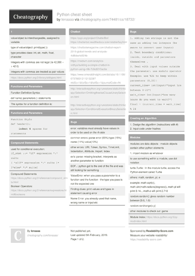 448 Python Cheat Sheets - Cheatography.com: Cheat Sheets For Every Occasion