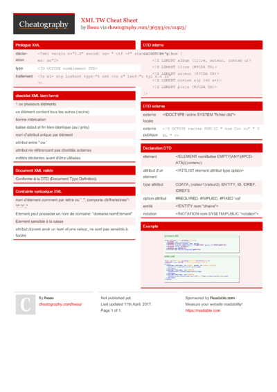 24 Xml Cheat Sheets - Cheatography.com: Cheat Sheets For Every Occasion